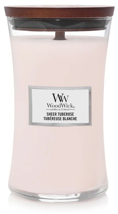 WoodWick vonná svíčka s dřevěným knotem velká Sheer Tuberose 609 g