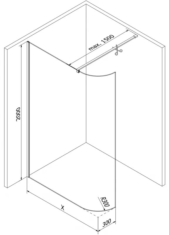 Mexen Kioto zaoblená sprchová zástěna 150 x 200 cm, průhledné 8 mm, Chromovaná - 800-150-101-01-06