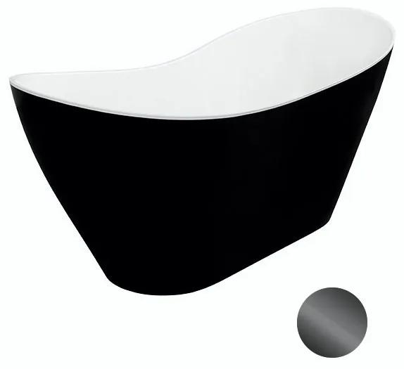 Besco Volně stojící vana z litého mramoru Viya BW 160x70 (170x71) Barva: Bílá/černá, Rozměry (cm): 168x71,5, Typ a barva výpustě: Click-Clack s horním čištěním, černá