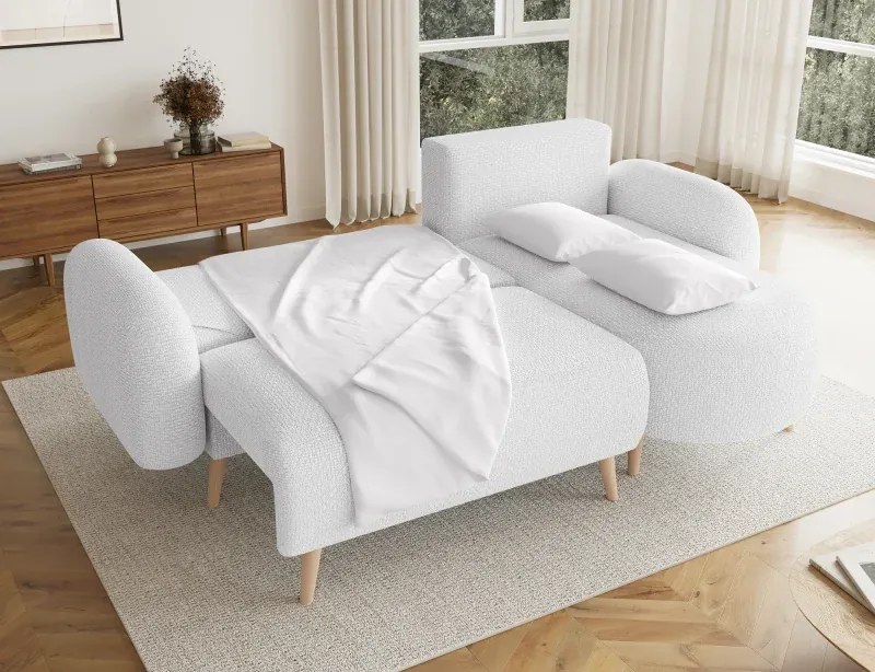 Rohová sedací souprava Bawal s funkcí spaní a úložným prostorem, světle šedé bouclé, pravostranná