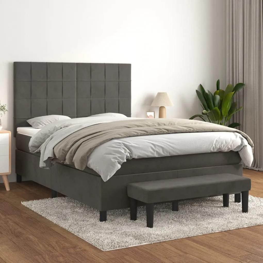 Box spring postel s matrací tmavě šedá 140x200 cm samet,  3137846