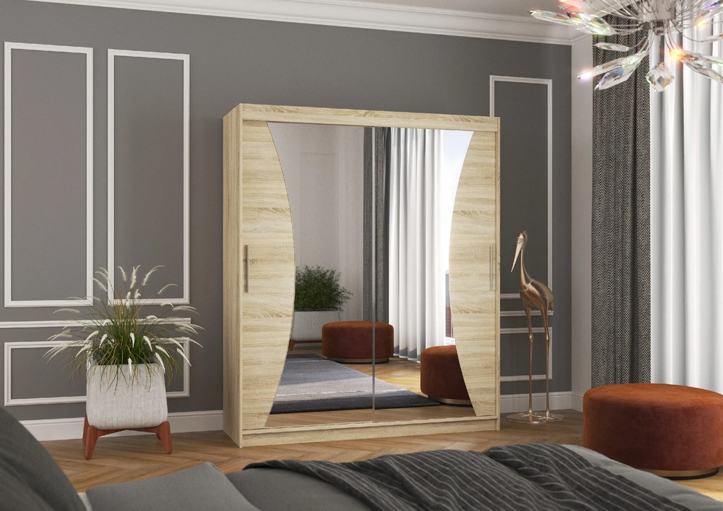 ADRK Furniture Posuvná skříň s zrcadlem CHARLOTTE 180 ADRK-SW-CHA-S-180