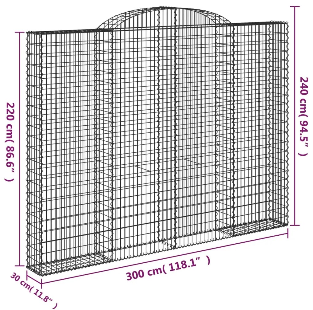 Klenutý gabionový koš 300 x 30 x 220/240 cm pozinkované železo,  153511