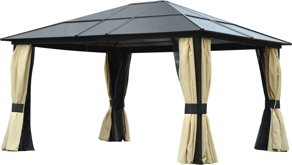 Luxusní venkovní altán Outsunny, hliníkový zahradní stan s poloprůhlednou PC střechou 420 x 360 x 275 cm | Aosom