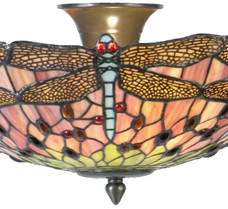 Stropní svítidlo Tiffany Dragonfly starorůžové s motivem vážky – 40x23 cm