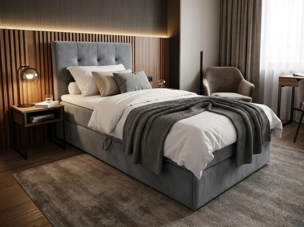 Čalouněná postel boxspring DIRELIS TRINITY 90x200 cm šedá Matrace: Matrace Bonell pružinová