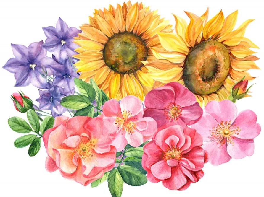 Obraz Květinová Kompozice Malovaná Akvarelem Nedostatek Nedostatek Přírodní plátno 90x60