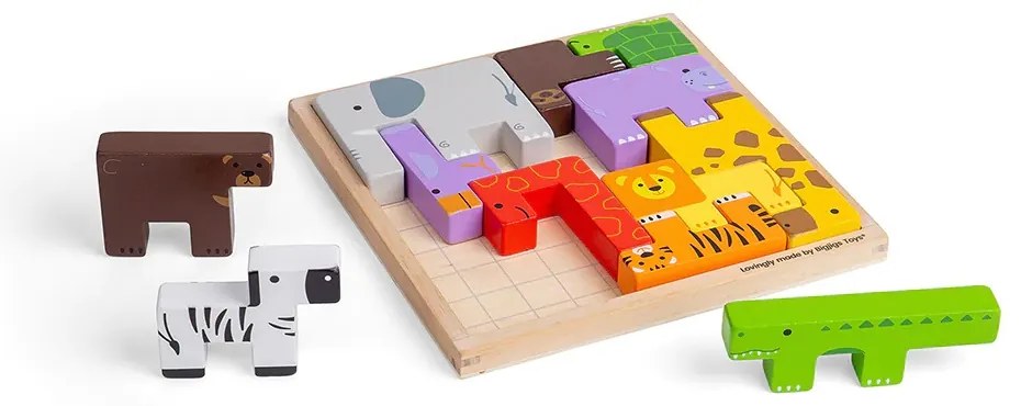 Bigjigs Toys Dřevěné kostky puzzle se zvířátky safari