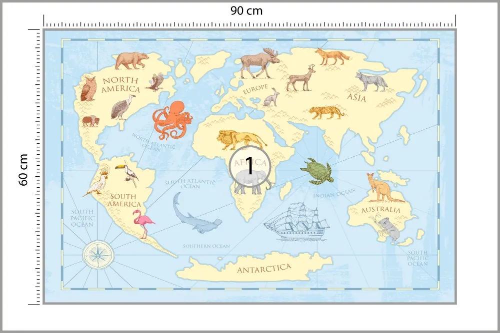 Fototapeta Dětská Klasická Mapa Světa Omyvatelný vlies 135x90