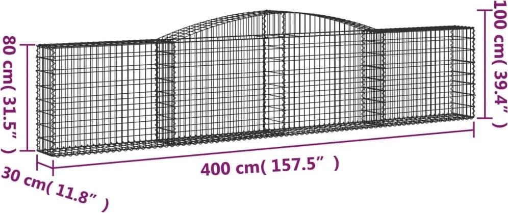 Klenuté gabionové koše 8 ks 400x30x80/100 cm pozinkované železo 3146859