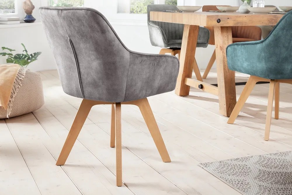 Designová otočná židle Gaura šedý samet