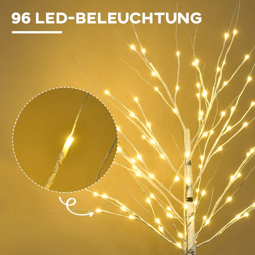 HOMCOM Umělá bříza 150 cm s LED diodami, vánoční dekorace umělá bříza na párty, narozeniny a svatbu | Aosom.de