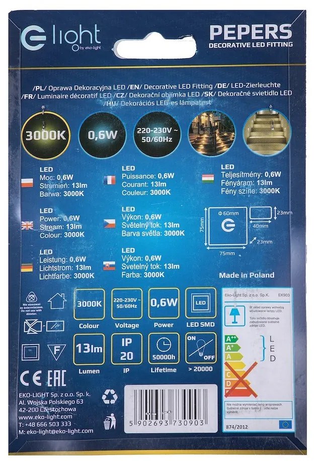 Schodišťové LED svítidlo Pepers, 1x LED 0,6w, 3000k, s