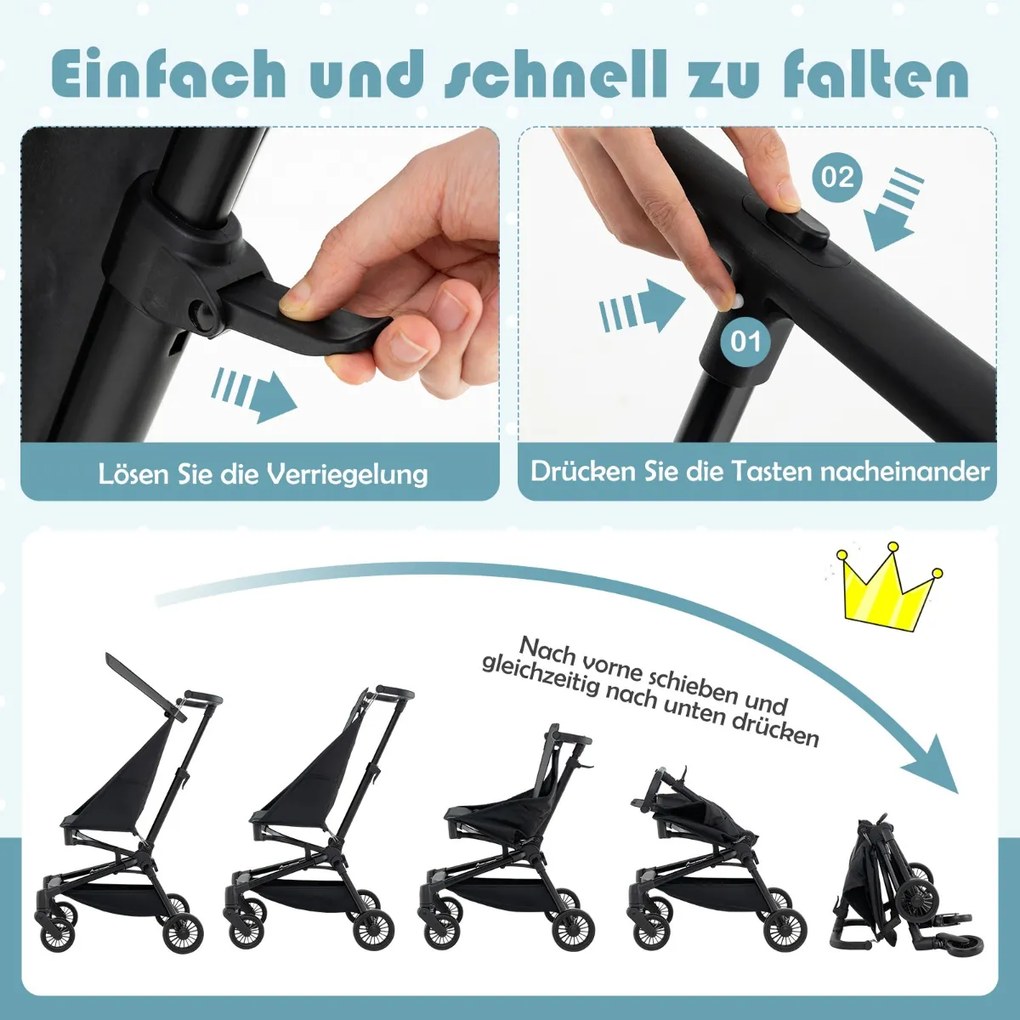 Costway Skládací kočárek s nastavitelnou a odnímatelnou stříškou Travel Buggy