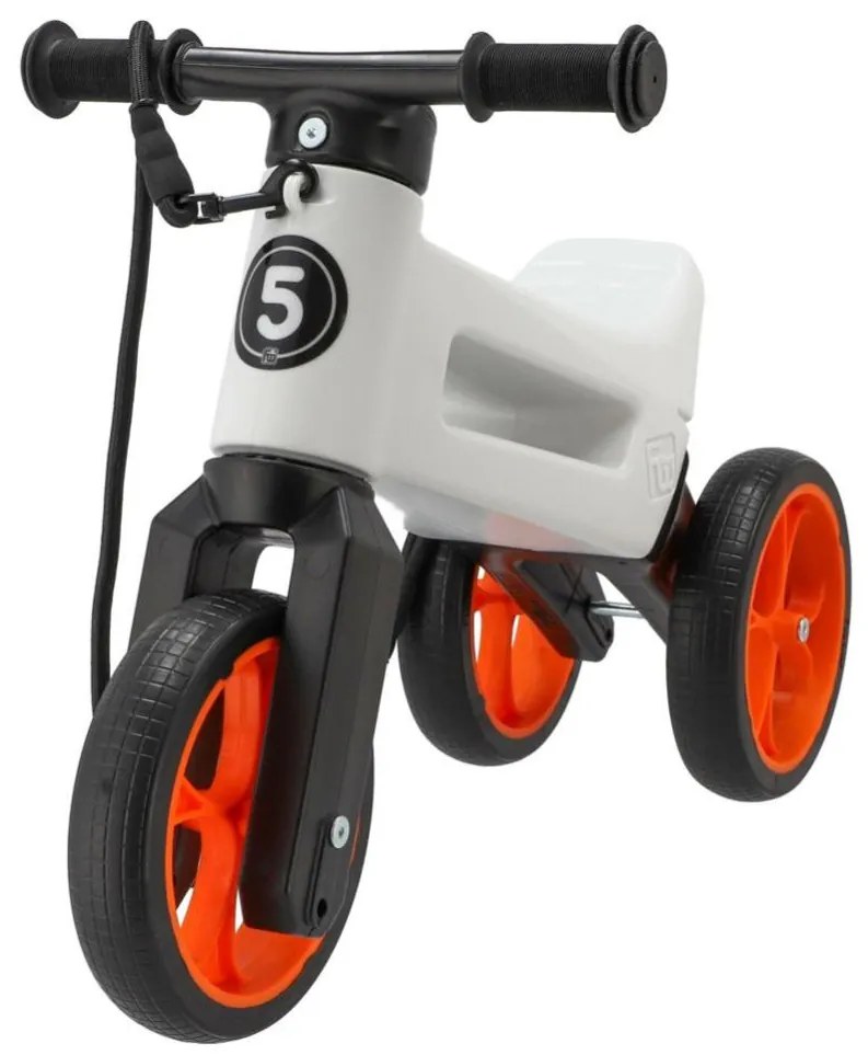 Odrážedlo FUNNY WHEELS Rider SuperSport bílé/oranž. 2v1+popruh,výš.sedla28/30cm nos.25kg 18m+v sáčku