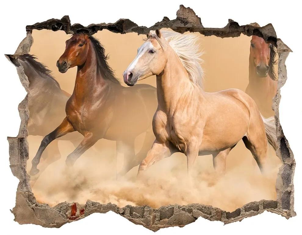 Wallmuralia Díra 3D foto tapeta nálepka Koně poušť 95x64 cm