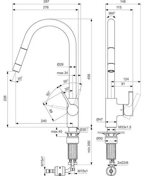 Ideal Standard Gusto Dřezová otočná baterie s vytahovací sprškou, chrom BD414AA