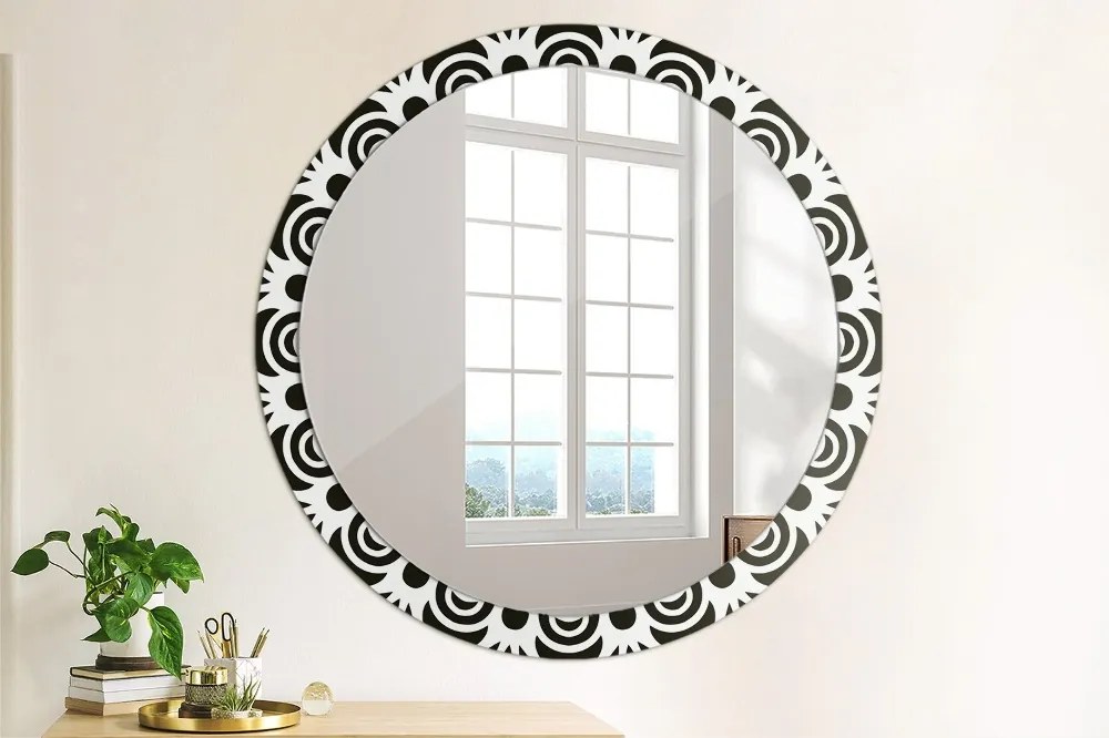 Kulaté dekorativní zrcadlo Černá geometrická ozdoba fi 100 cm