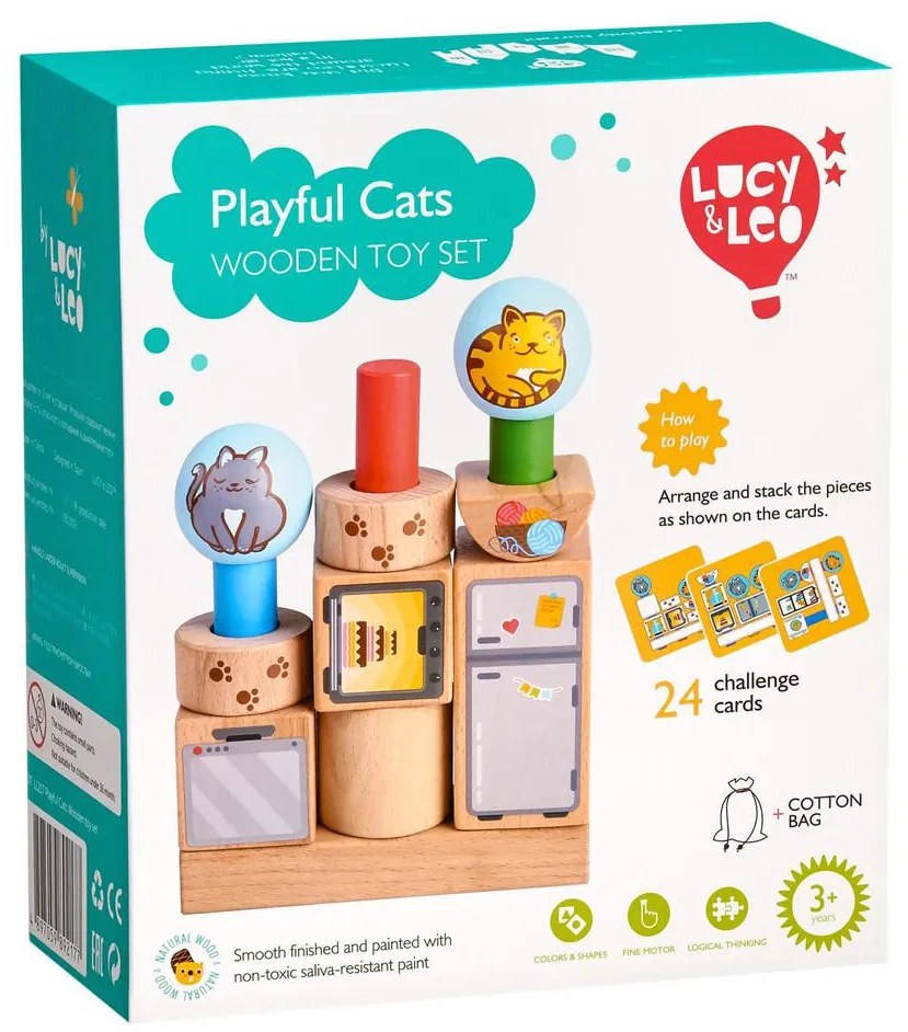 Lucy & Leo Hravé kočky - dřevěná skládačka s předlohami