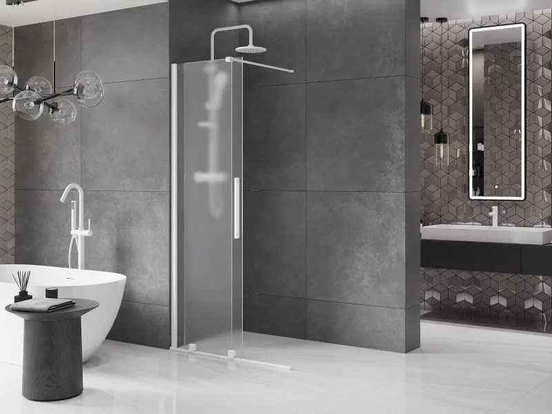 Mexen Velar, sprchová zástěna s posuvnými dveřmi Walk-in 70 x 200 cm, 8mm sklo námraza, bílá matná, 871-070-000-33-20