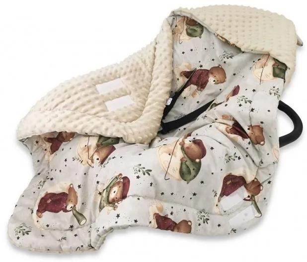 Oteplená zavinovací deka s kapucí minky+bavlna, 90 x 90 cm, Teddy and Moon - béžová
