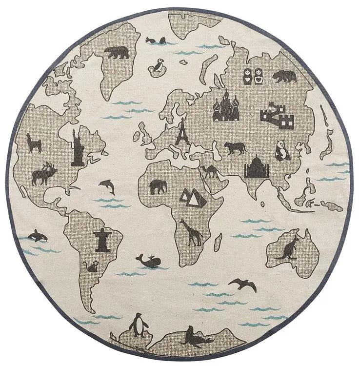 Koberec pro děti, béžový a šedý mapa světa a zvířata ⌀ 120 cm KESDA Beliani