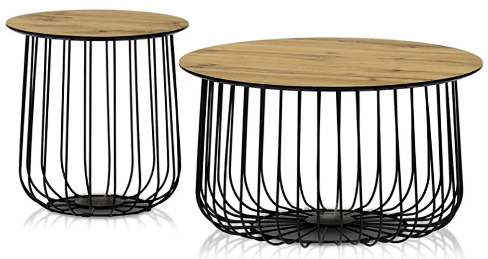 Konferenční stolek AF-3007 OAK | Set 2 kusů | 1x ⌀ 60 cm + 1x ⌀ 37 cm | divoký dub MDF desky o síle 18 mm