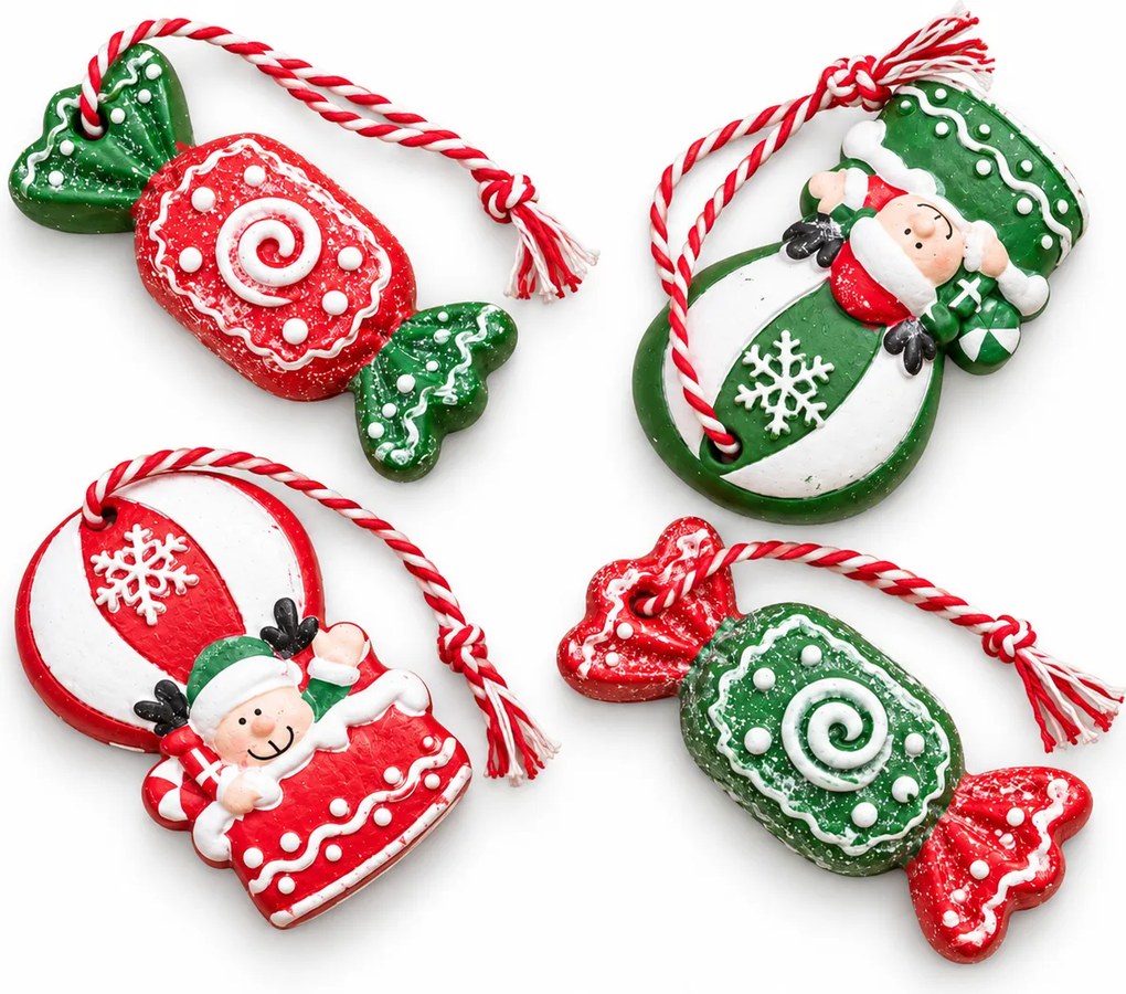 Sada 4 ks vánočních ozdob CANDY ELF 6 cm