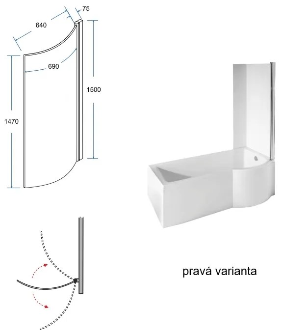 Besco Inspiro akrylátová vana s vanovou zástěnou Délka vany: 160cm, Orientace: Levá