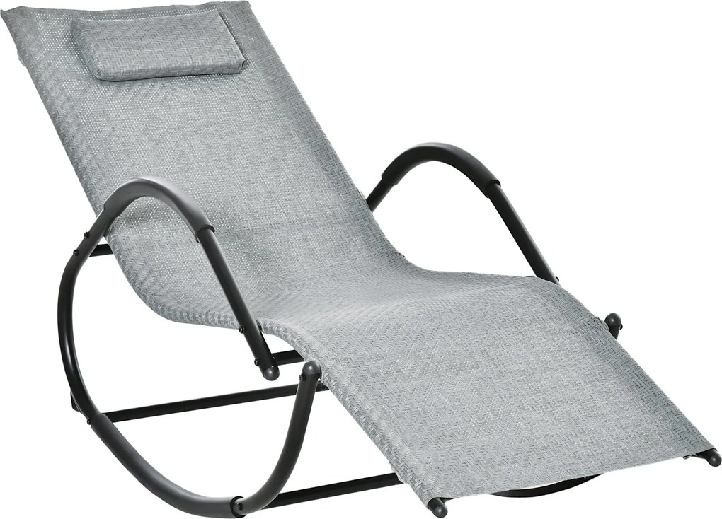 Outsunny Houpací Křeslo s Opěrkou Hlavy - Houpací Sluneční Lehátko s nosností do 160 kg, Textilie Šedá 61 x 160 x 79 cm | Aosom