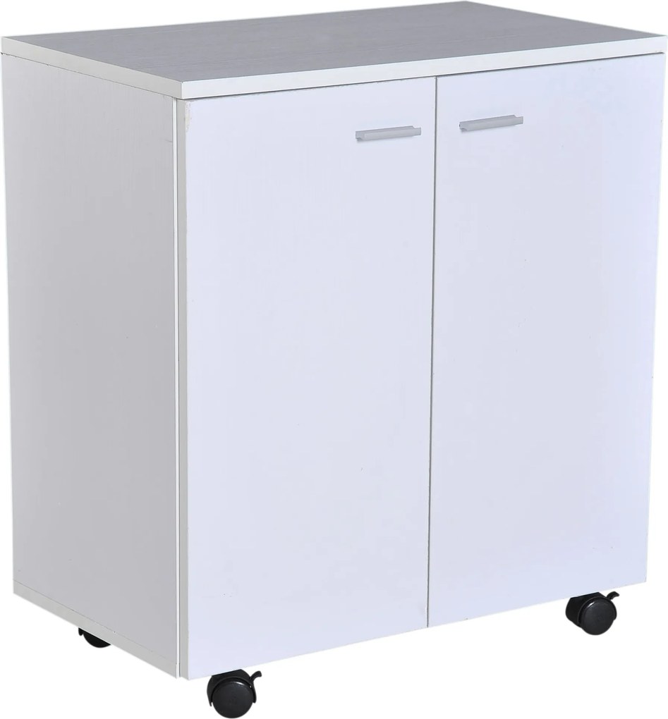HOMCOM Mobilní TV Stánek Dřevěný Kancelářský Regál S Kolíčky a 2 Dveřmi 60x35x65cm | Aosom