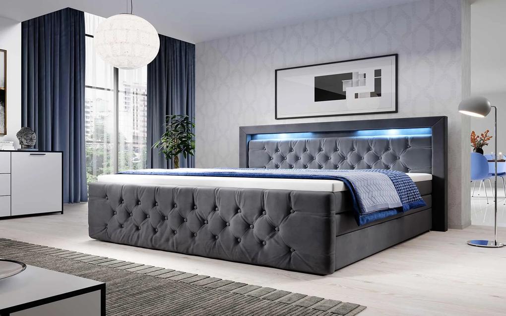 Boxspring postel GLORIA s úložným prostorem a LED Velikost postele: 180 × 200 cm, Výběr matrace: Oboustranná pružinová matrace - středně měkká/středně…