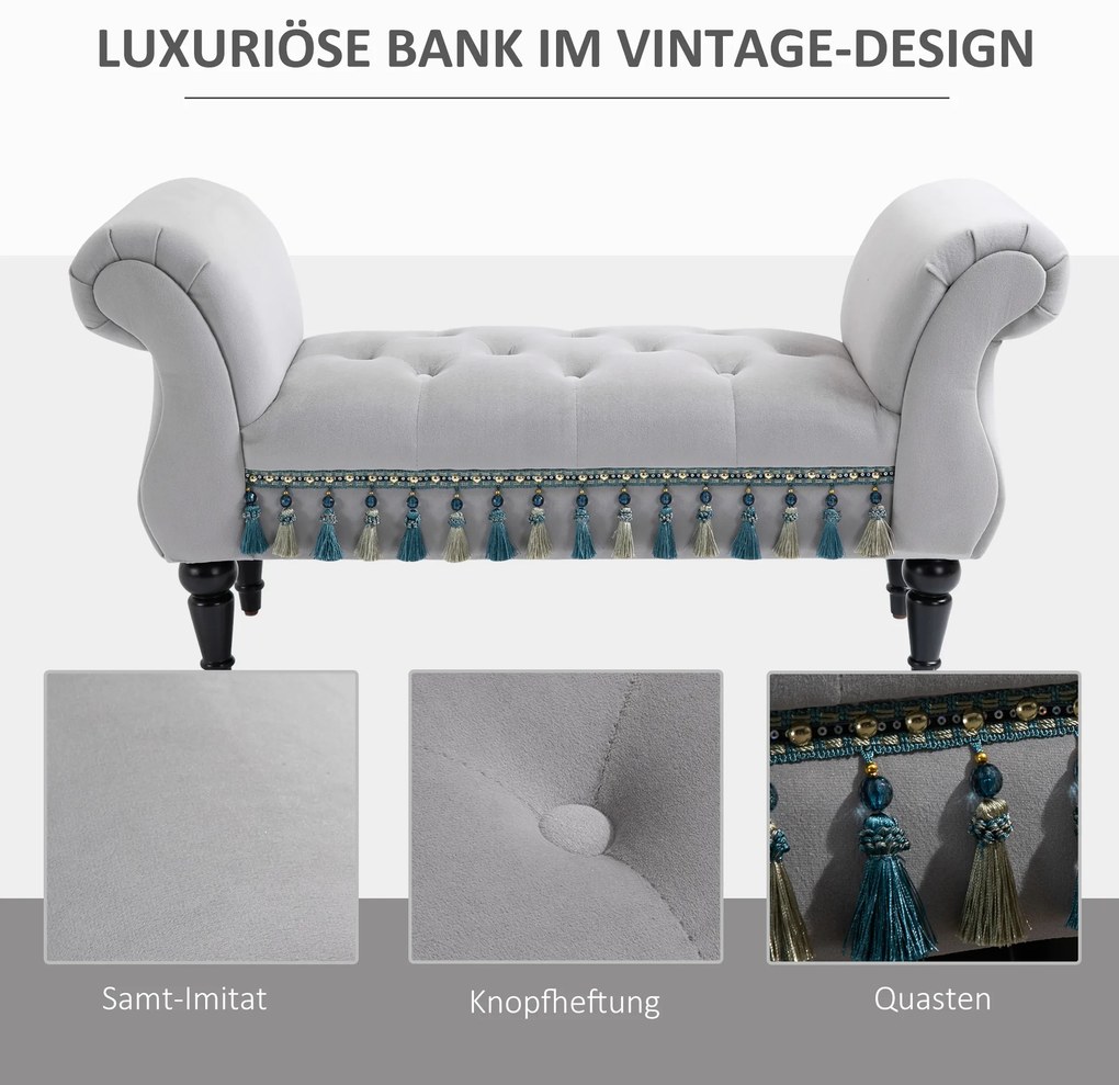 HOMCOM lavice elegantní čalouněná lavice postel taburet dřevěná lavice z polyesterové pěny šedá 117x40x58cm do obývacího pokoje a ložnice | Aosom.de