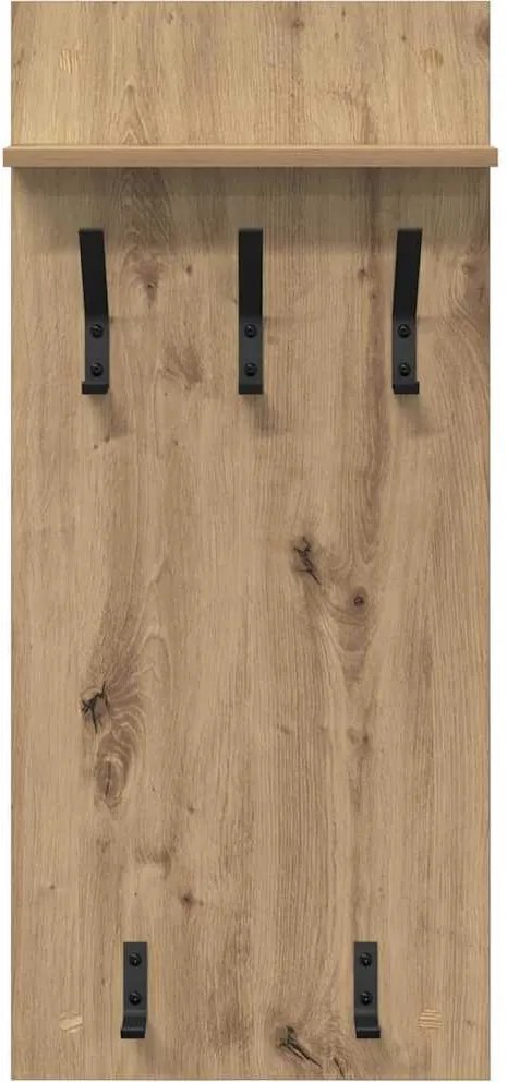 věšák, nástěnný, 1 prkno, polička, háčky, kompozitní dřevo, 90x40x10 cm, dub artisan, Dekorino TK20260010