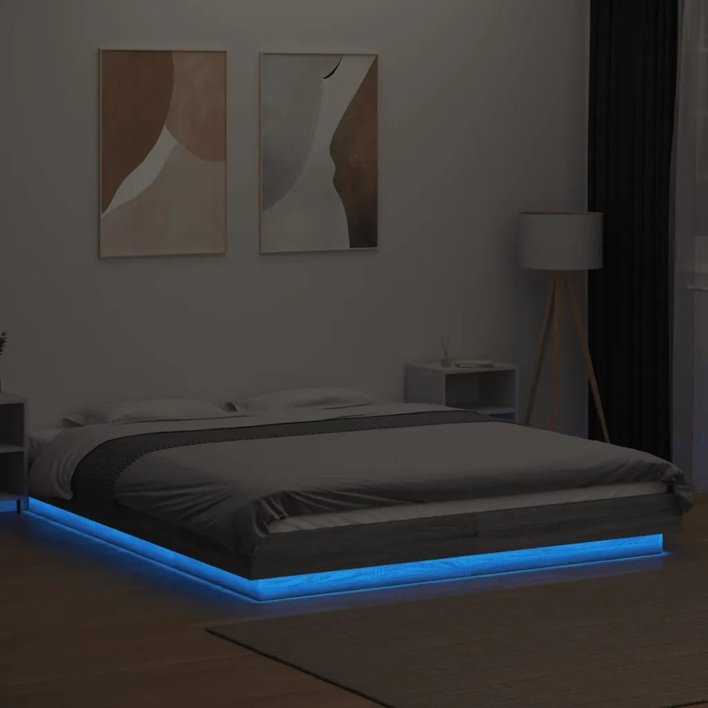 Rám postele s LED osvětlením šedý sonoma 150 x 200 cm kompozit 3281096