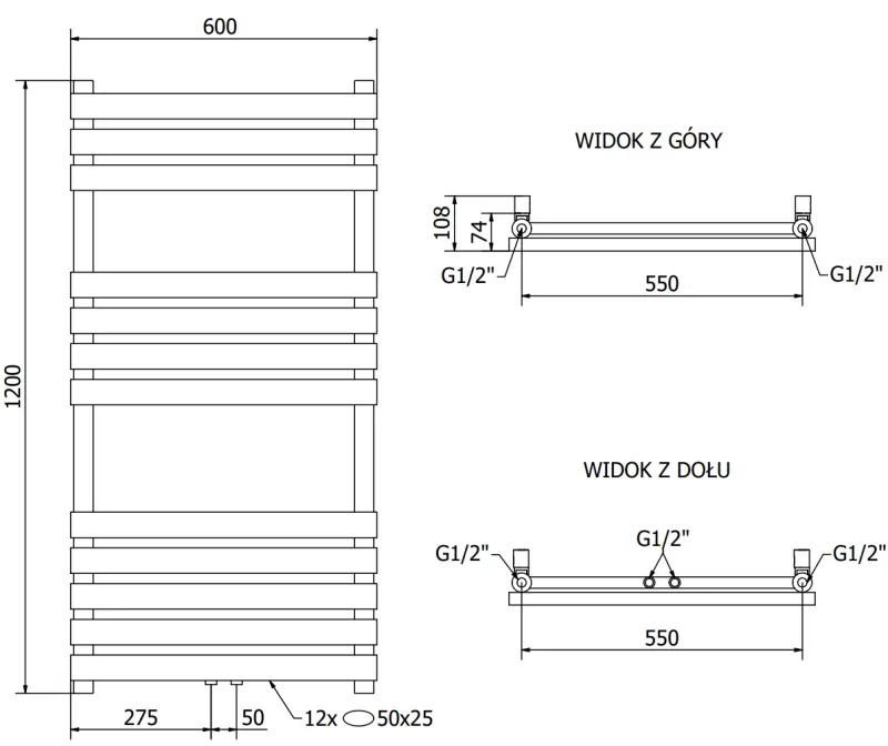 Mexen Jowisz koupelnový radiátor 1200 x 600 mm, 594 W, Bílá - W107-1200-600-00-20
