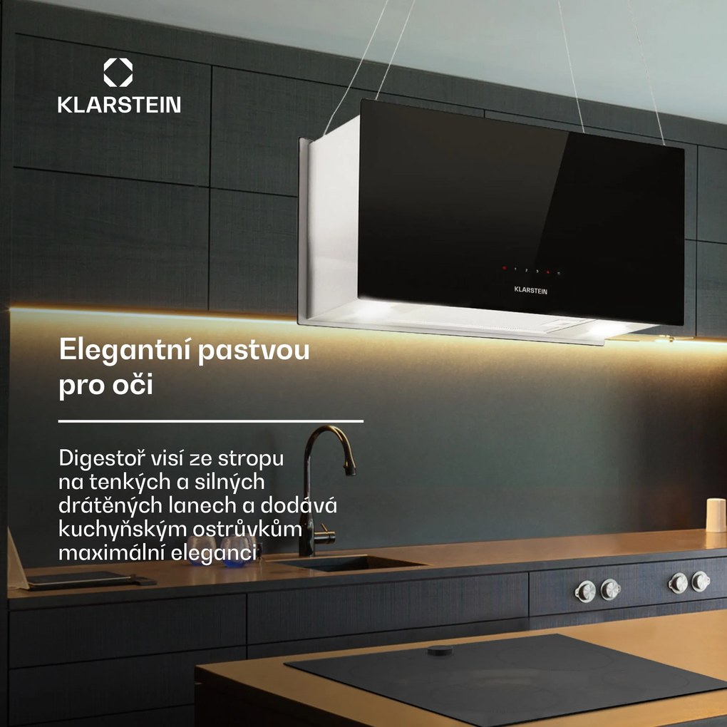 Klarstein Kronleuchter L, digestoř, 60 cm, ostrůvková, 577 m³/h, dotyková, LED, černá
