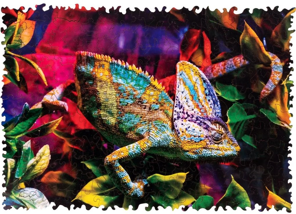 Dřevěné puzzle woodlika - dřevěné puzzle české výroby: úžasný chameleon
