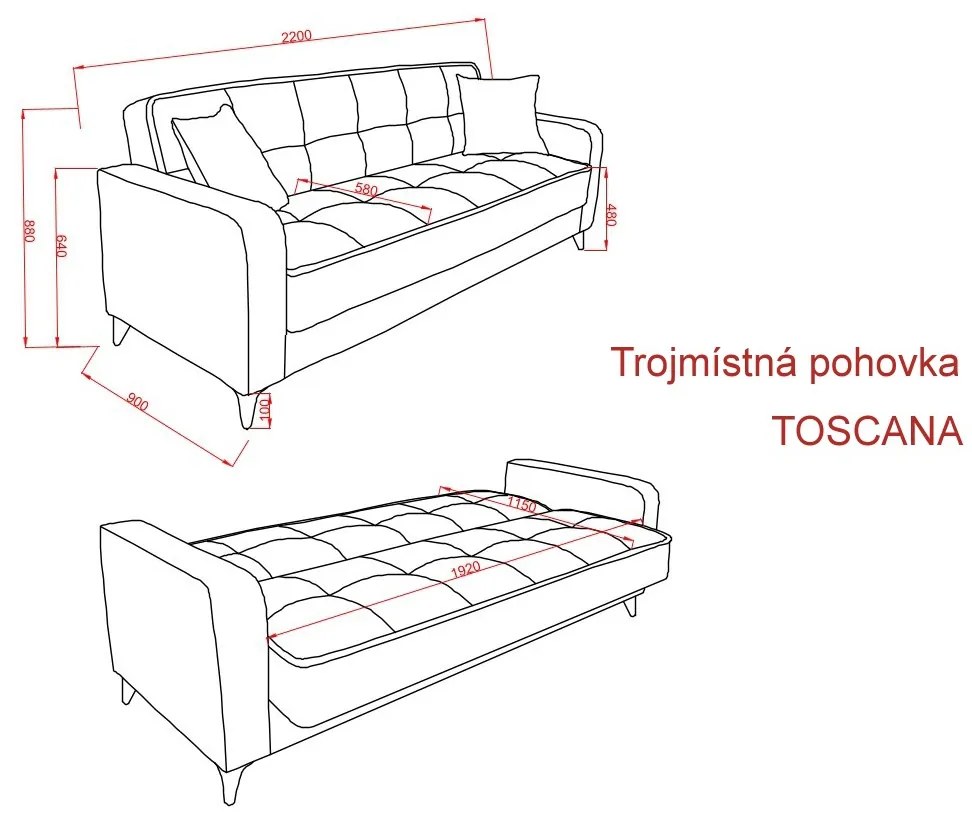 Trojmístná rozkládací pohovka s úložným prostorem Toscana - hnědá