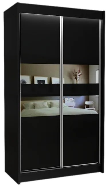Skříň s posuvnými dveřmi a zrcadlem FINEZJA, černá, 120x216x61