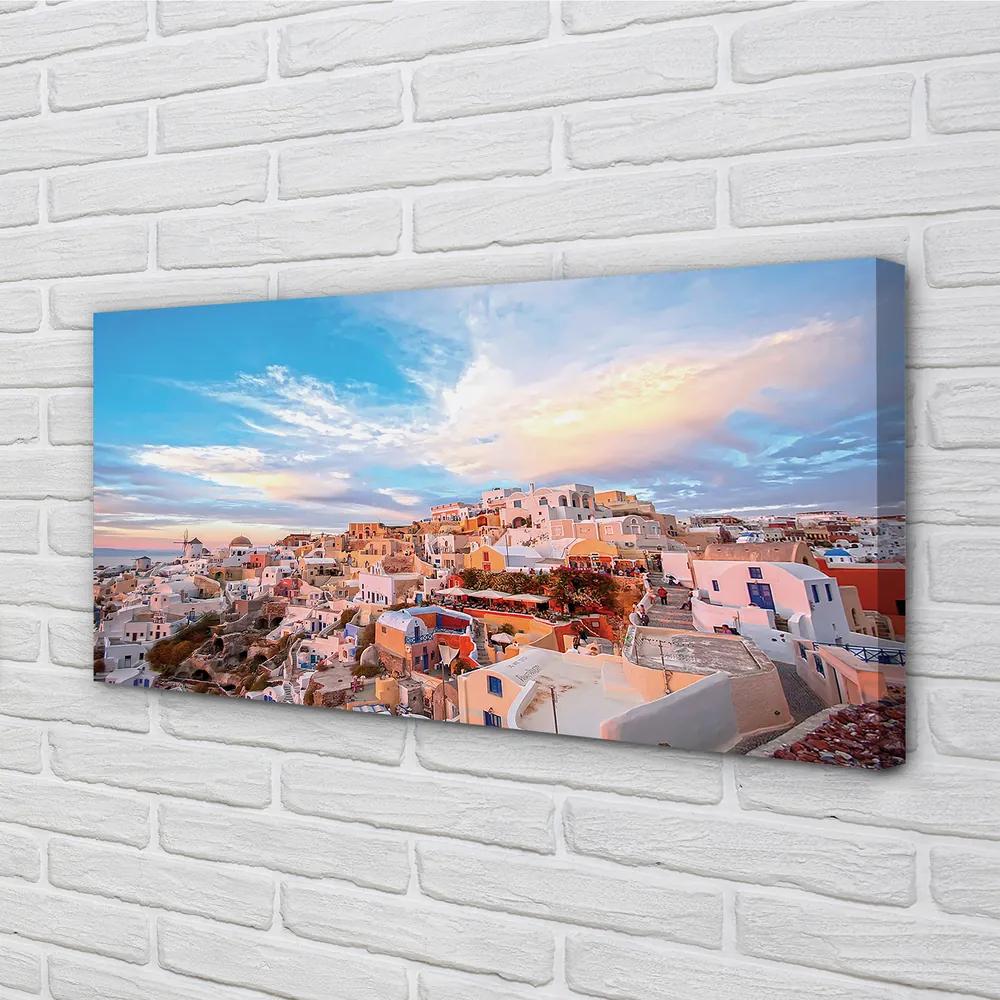 Obrazy na plátně Řecko panorama města západu slunce 140x70 cm