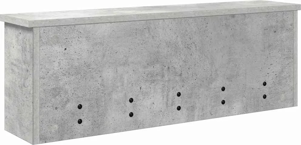 věšák, nástěnný, 4 poličky, háčky, kompozitní dřevo, 26x75x16 cm, beton šedá, Dekorino TK20260021