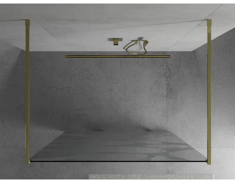 Mexen Kioto, průchozí sprchová zástěna 120 x 200 cm, 8mm sklo čiré/bílý vzor, 2x zlatá stabilizační rozpěra, 800-120-002-50-97