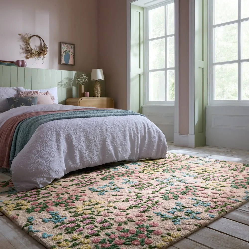 Krémový ručně tkaný vlněný koberec 200x290 cm Emilia Floral – Flair Rugs