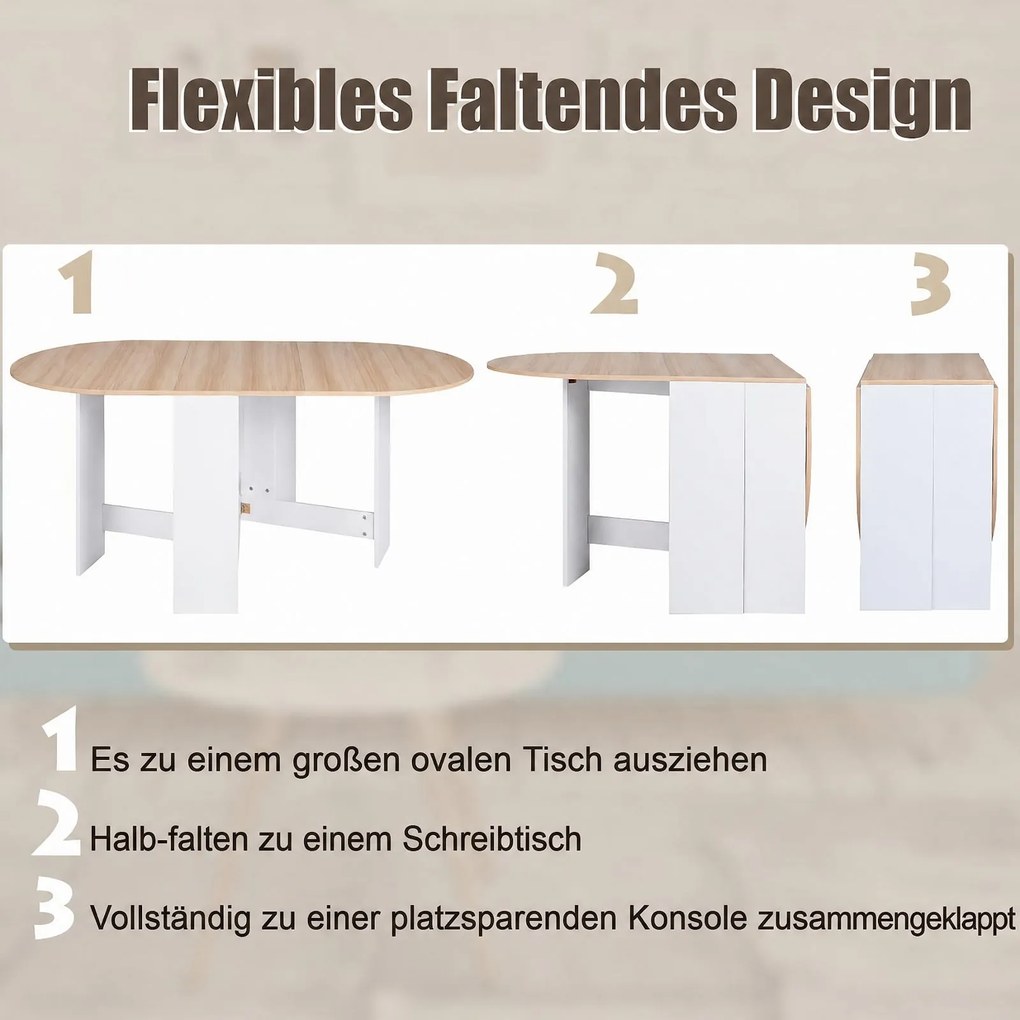 Costway Skládací stůl kulatý Skládací pro 4 až 7 osob – 163 × 80 × 75 cm