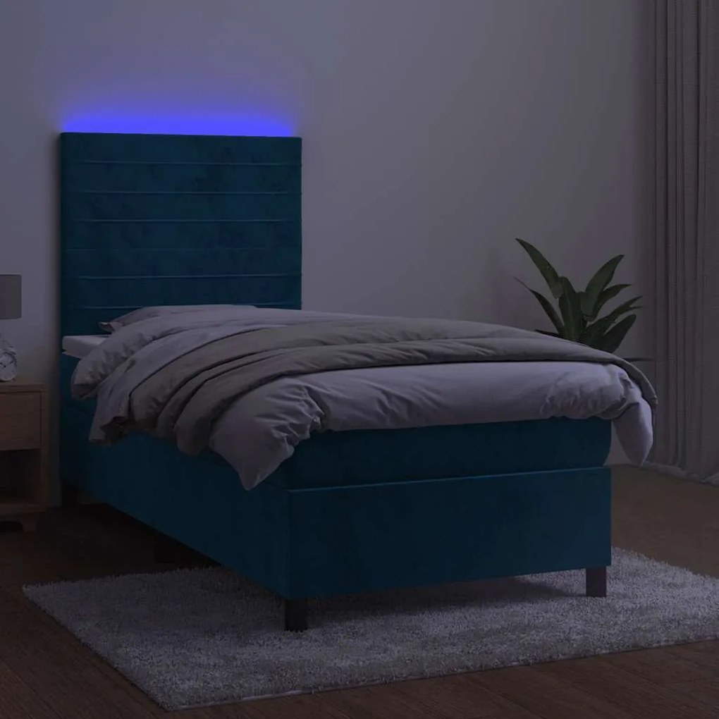 Box spring postel s matrací a LED tmavě modrá 80 x 200 cm samet 3136153