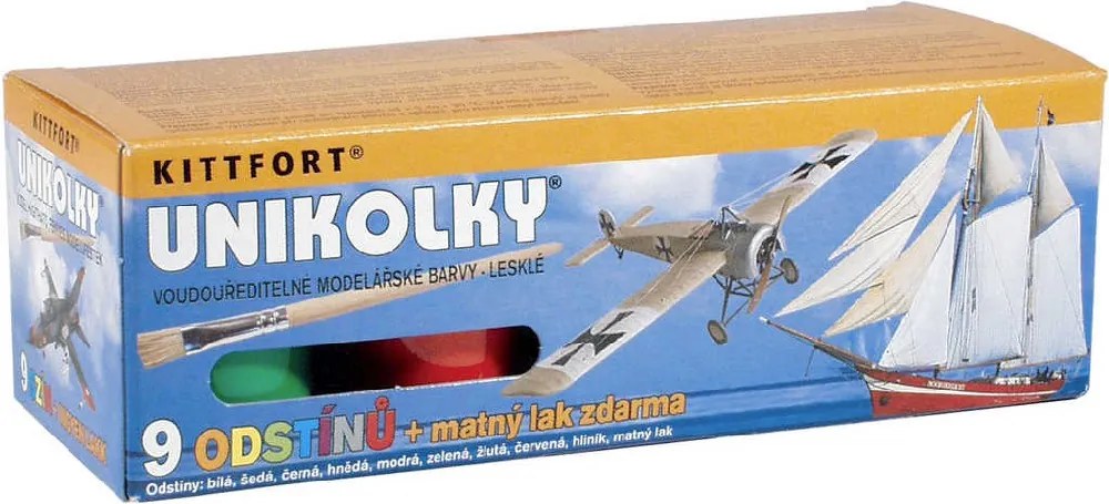 _Ostatní 1_ Unikolky modelářské lesklé barvy set 9 barev + matný lak ZDARMA vodou ředitelné 10523831