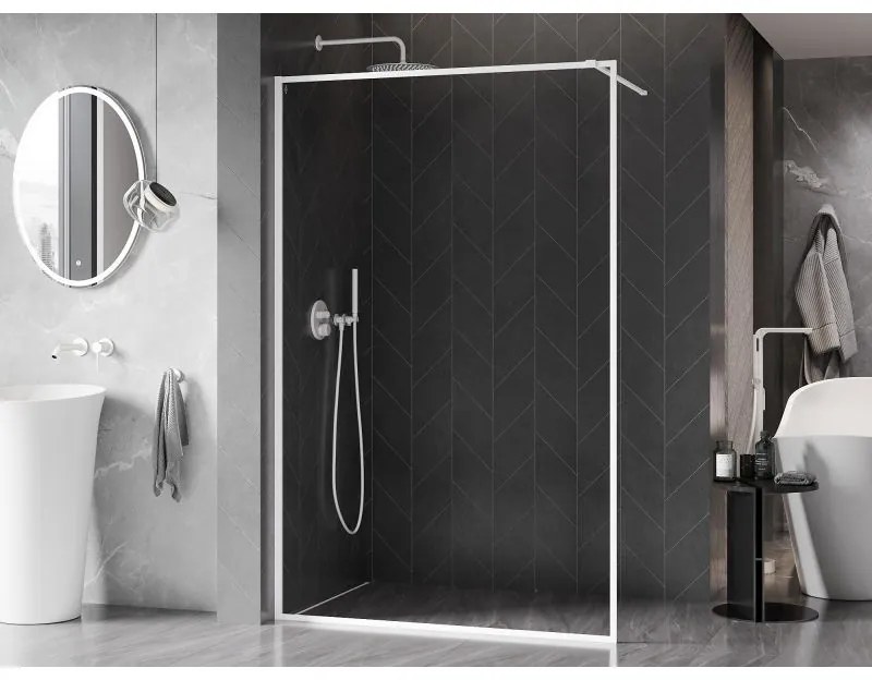 Mexen, Mexen Kioto-XF sprchová stěna s rámem 150 x 202 cm, průhledná 10 mm, bílá - 800-150-104-20-00-X