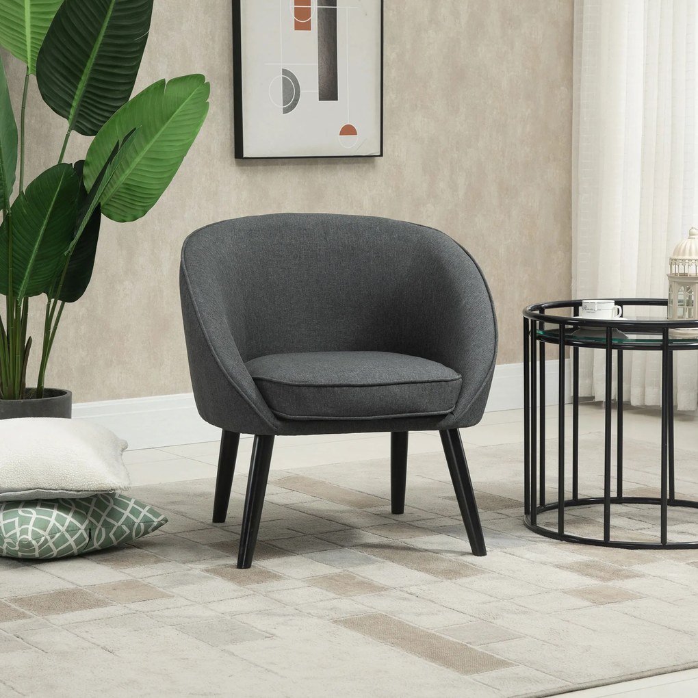 HOMCOM lounge křeslo koktejlové čalouněné křeslo kancelářské křeslo křeslo do obývacího pokoje křeslo do jídelny moderní s lněným vzhledem dřevo šedé…