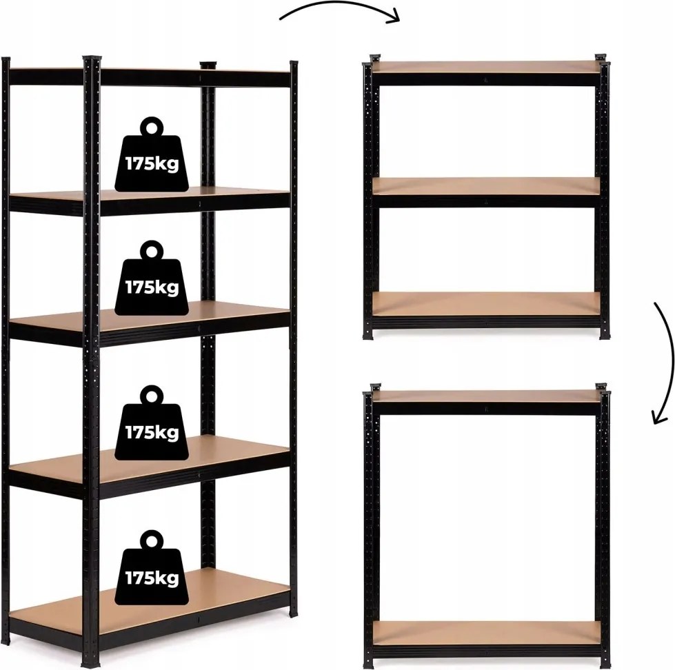 Kovový skladový regál 180x90x40 cm do sklepní garáže 5 polic 875 kg Mod